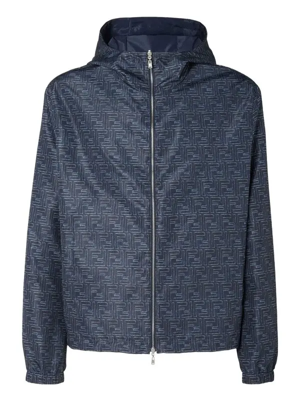 Fendi All-over Ff Printed Hooded Reversible Jacket - Blue