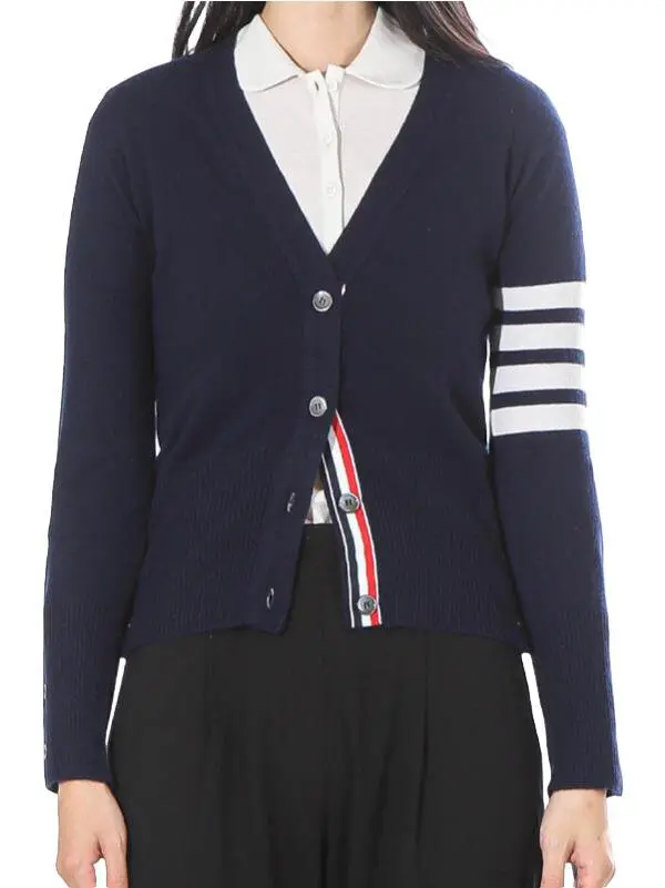 Thom Browne 4-bar V-neck Cardigan - Navy Blue