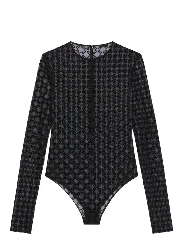 Givenchy Monogrammed Sheer Long-sleeve Top - Black/silver