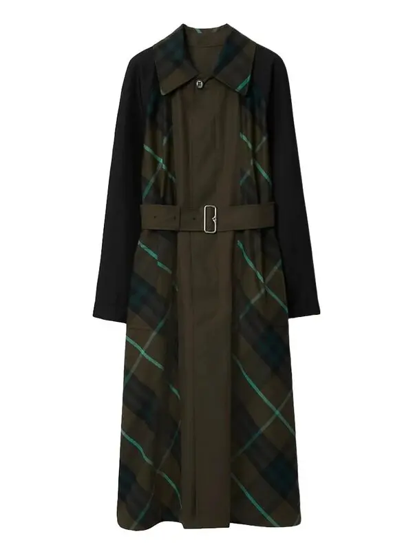 Burberry Reversible Belted Trench Coat With Checked Paneling - Black