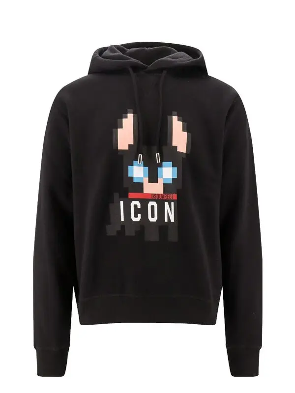 Dsquared2 Graphic Print Drawstring Hoodie - Black