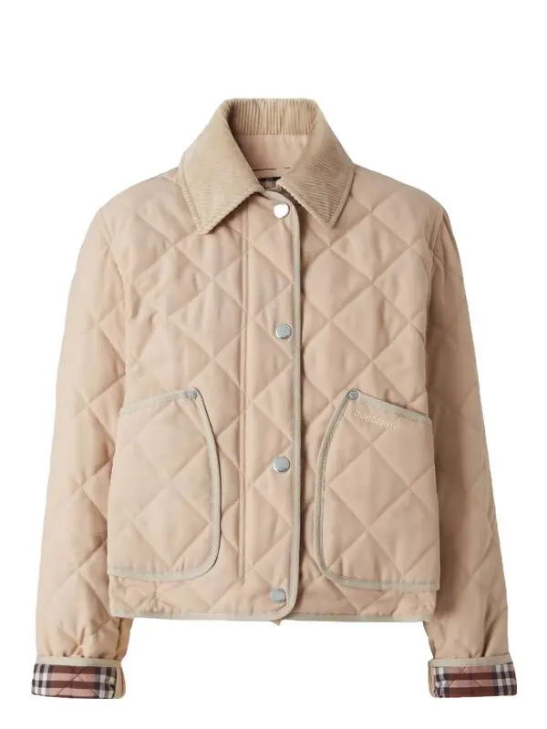 Burberry Cropped Quilted Jacket With Embroidered Logo - Nude