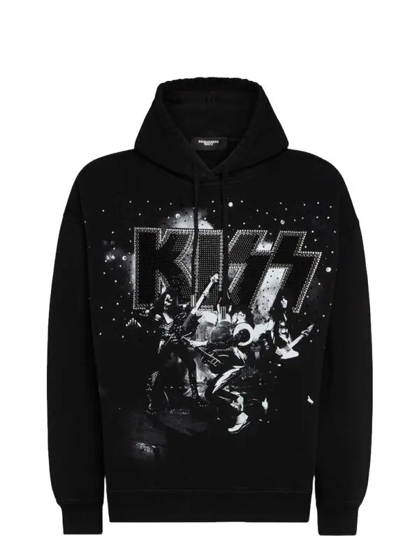 Dsquared2 X Kiss Relaxed Fit Hoodie With Rhinestone Embellishment - Black