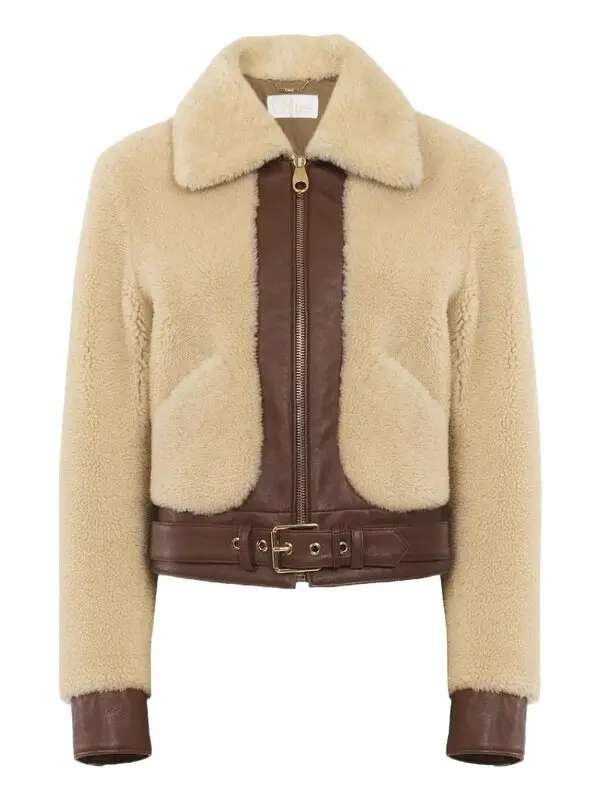 Chloé Shearling Zipped Bomber Jacket - Nude