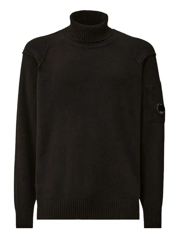 C.P. COMPANY Ribbed Turtleneck Jumper With Lens Detail - Black
