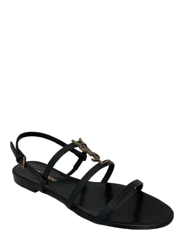 Saint Laurent Cassandra Open Toe Flat Sandals With Adjustable Buckles - Black