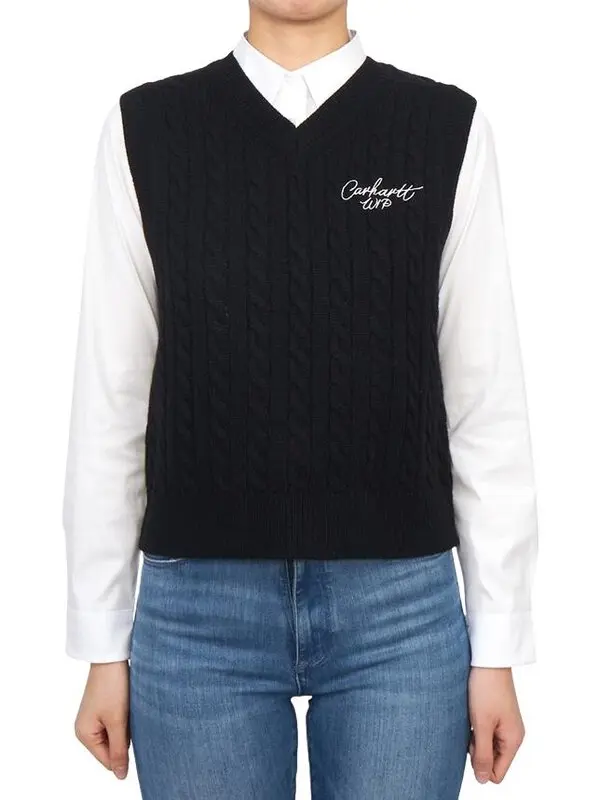 Carhartt Work In Progress Cable Knit V-neck Vest - Black
