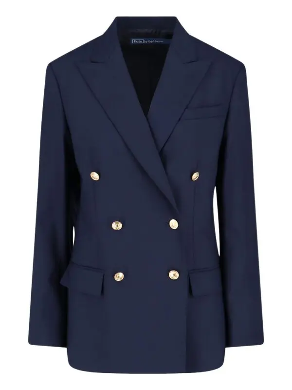Polo Ralph Lauren Double-breasted Crepe Blazer With Notched Lapel - Black