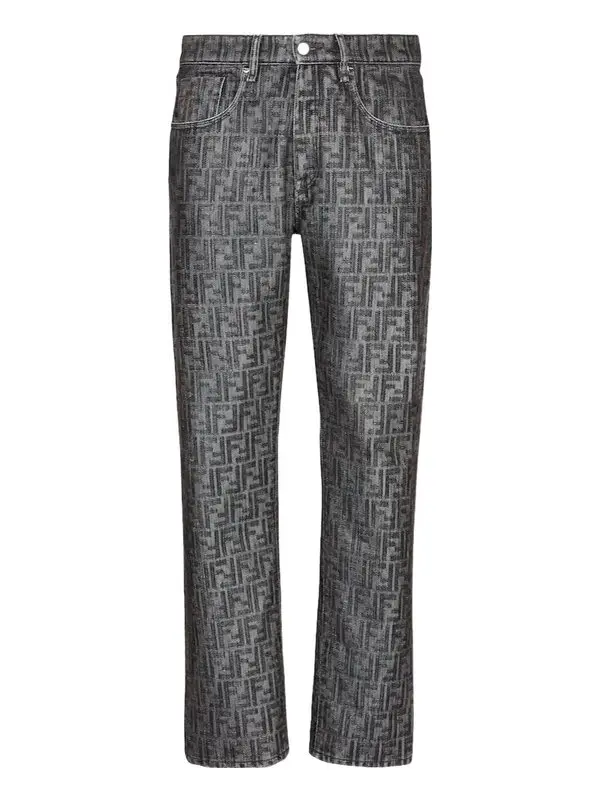 Fendi Ff Jacquard Straight-leg Jeans - Grey
