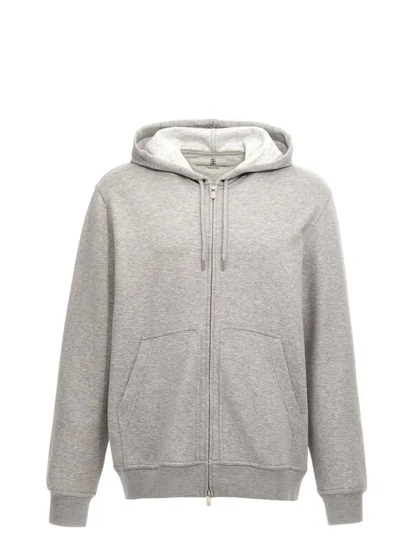 Brunello Cucinelli Zip-up Drawstring Hoodie - Grey