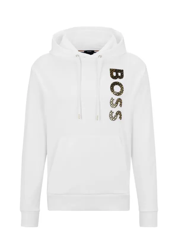 Hugo Boss Logo Print Cotton Hoodie - White
