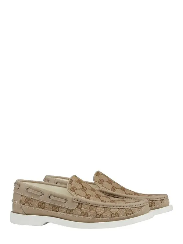 Gucci Gg Canvas Leather Loafers - Nude