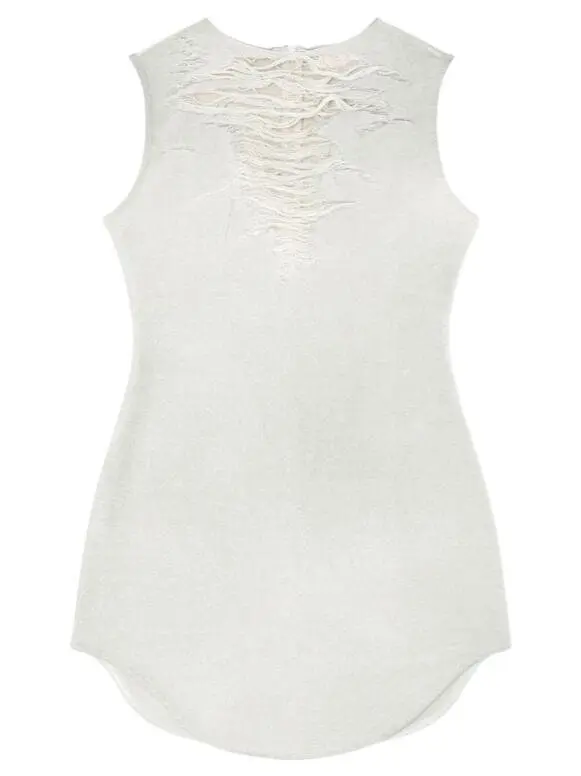 DIESEL® D-yasmi Distressed Fringed Neckline Mini Dress - Light Gray