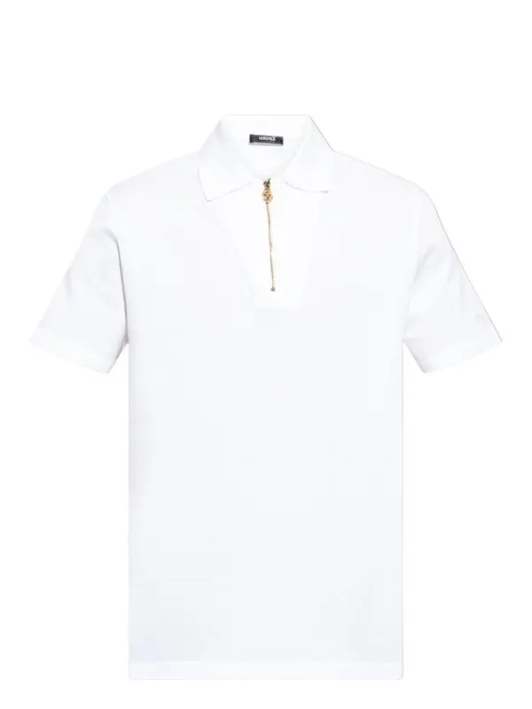 Versace 1/4 Zipped Short-sleeved Polo Shirt - White