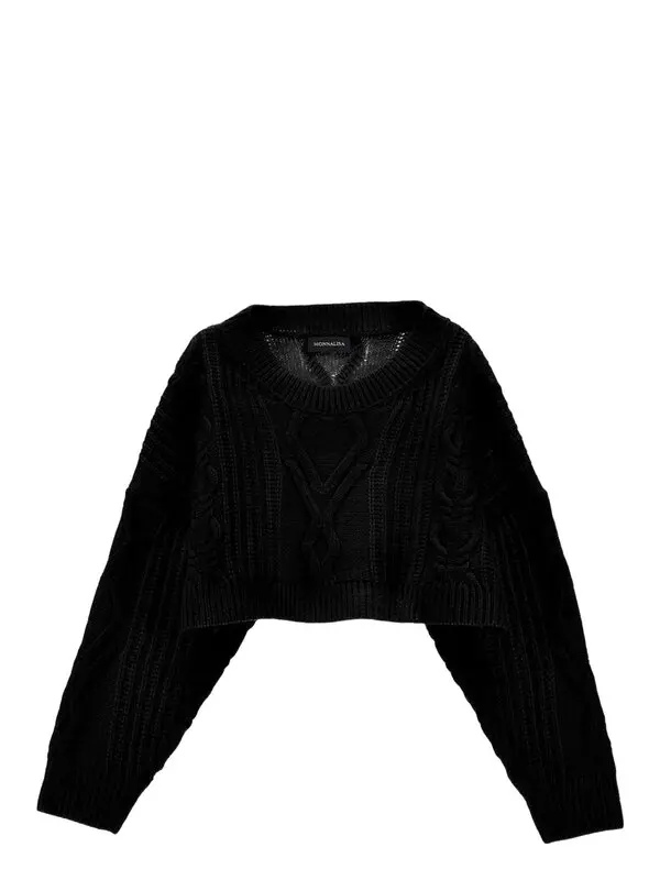 Monnalisa Cropped Ribbed-knit Jumper - Black