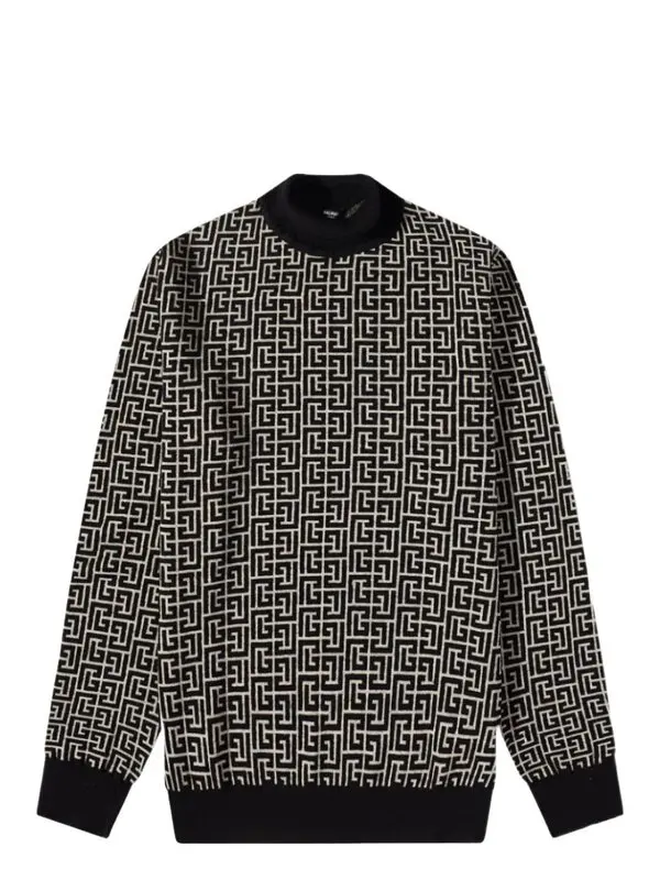 Balmain Monogram Intarsia Knitted Roll-neck Jumper - Black