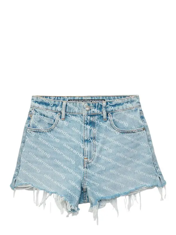Alexander Wang Logo Print Denim Shorts - Light Blue