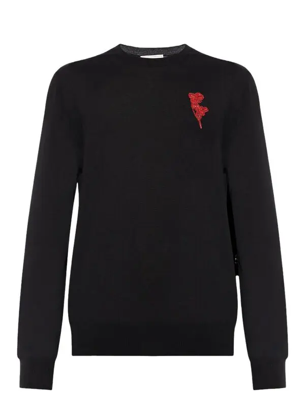 Alexander McQueen Crewneck Knitted Jumper With Embellished Rose - Black