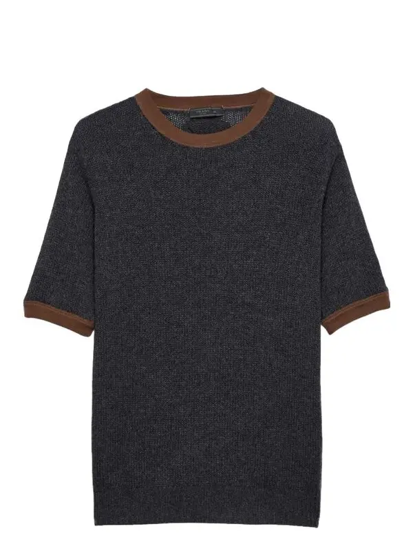 Prada Short-sleeved Crewneck Jumper - Charcoal Gray/tobacco Color