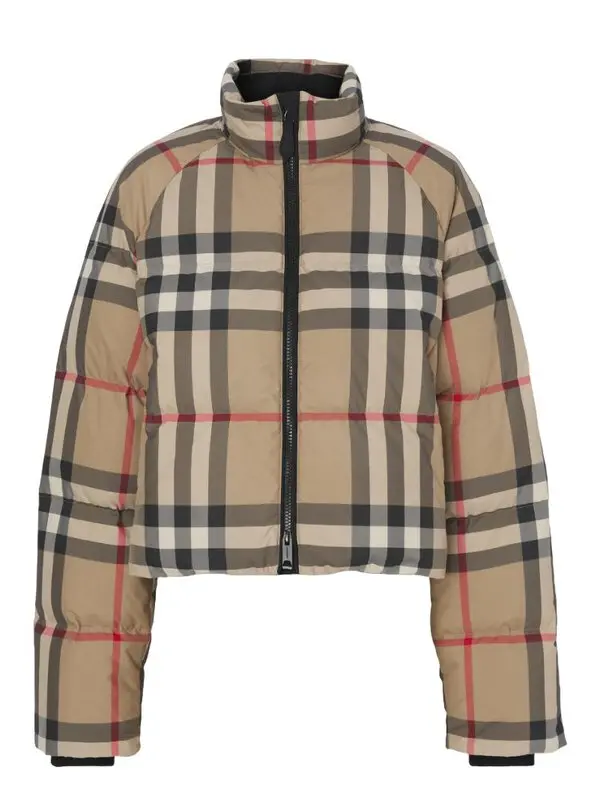 Burberry Checked Padded Jacket - Nude