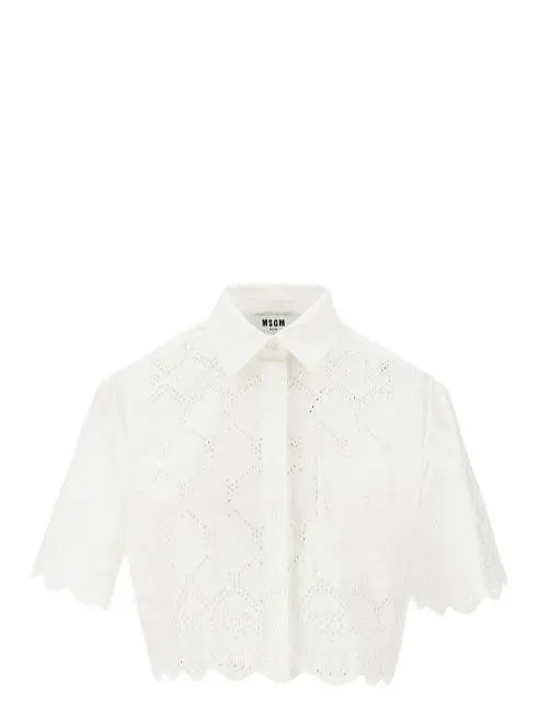 MSGM Cropped Buttoned Shirt With Classic Collar - White