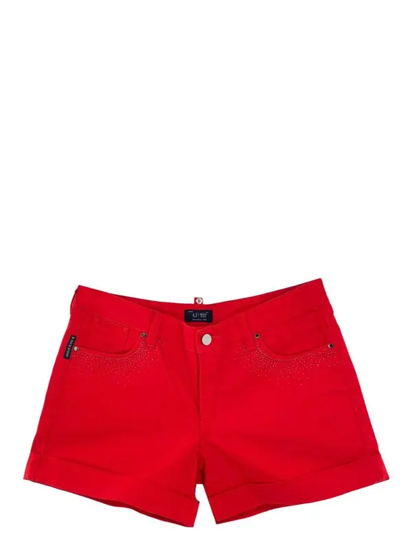Emporio Armani Embellished Logo Denim Shorts - Red
