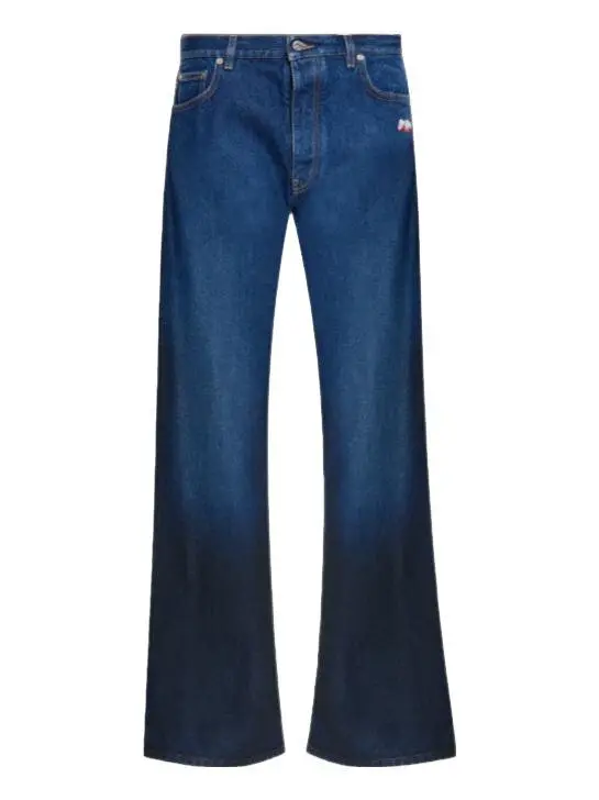 Off-White Logo Embroidered Flared Hem Jeans - Blue