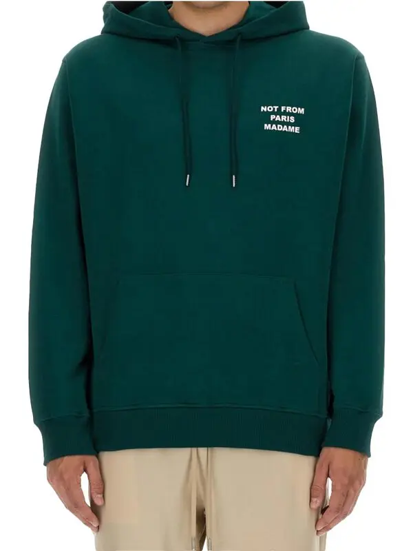 Drole De Monsieur Long Sleeve Drawstring Hood Sweater - Green