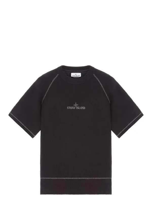 Stone Island Logo-embroidered Short-sleeve Jumper - Black