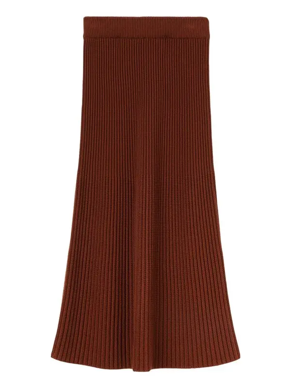 Loro Piana Ikeda Ribbed Pleated Midi Skirt - Brown