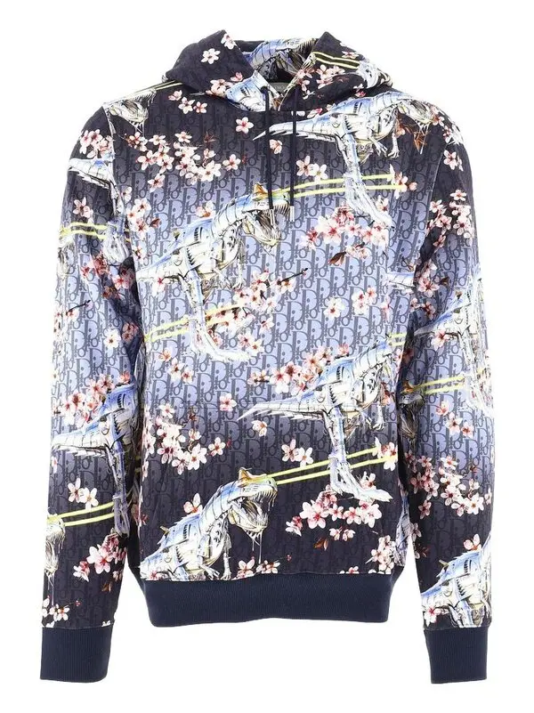 Dior Floral Dinosaur Print Hooded Sweater - Multicolor
