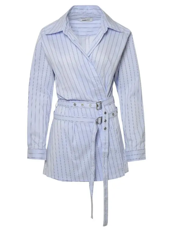 AMBUSH Striped Belted Mini Shirt Dress - Gray