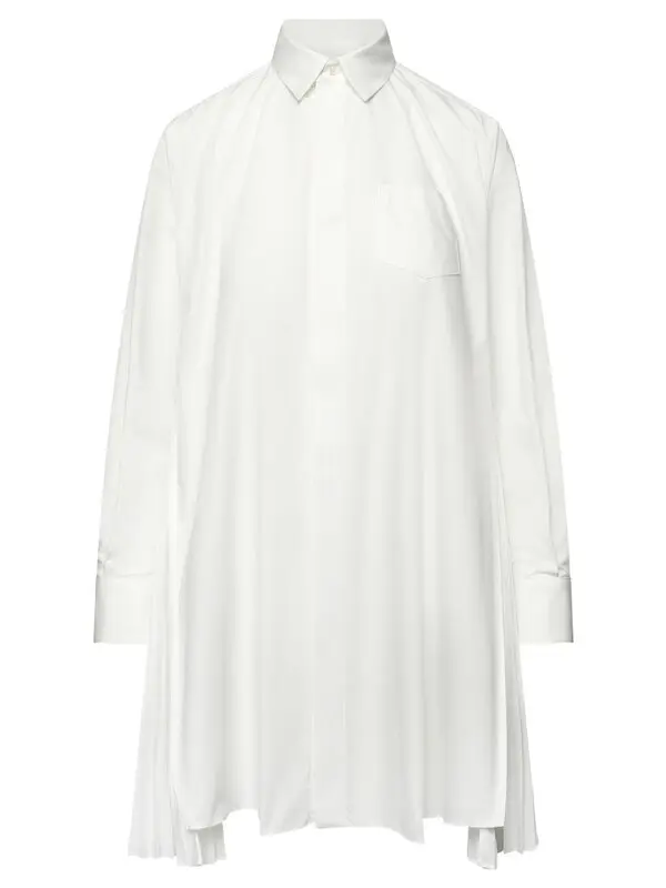 Sacai Long Sleeve Shirt Dress With Pleated Details - White