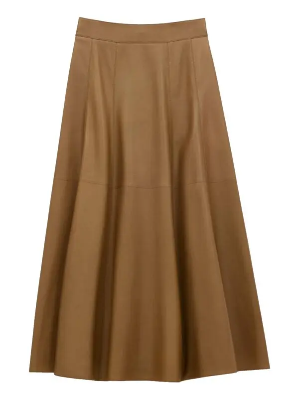 Saint Laurent Long Skirt In Lambskin - Kaki