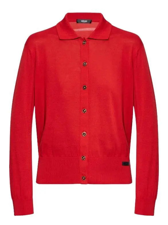 Versace Logo Patch Polo Cardigan - Red