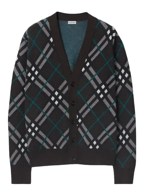 Burberry Checked V-neck Buttoned Cardigan - Comfortable Brown