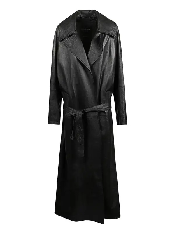 Balenciaga Leather Trench Coat - Black