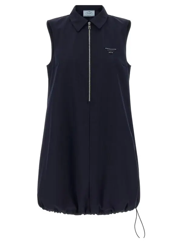 Prada Sleeveless Drawstring Dress With Half-zip Front - Blue