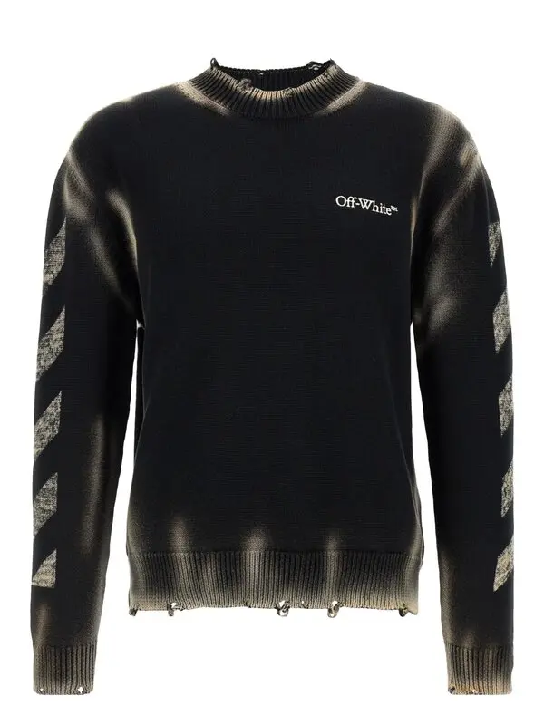 Off-White Distressed Logo Embroidered Crewneck Jumper - Black