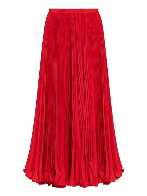Balmain Pleated Maxi Skirt - Red