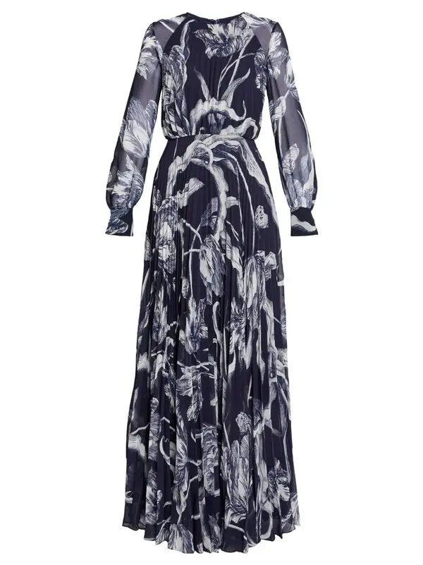 Erdem Long-sleeved Floral Print Maxi Dress - Midnight Blue
