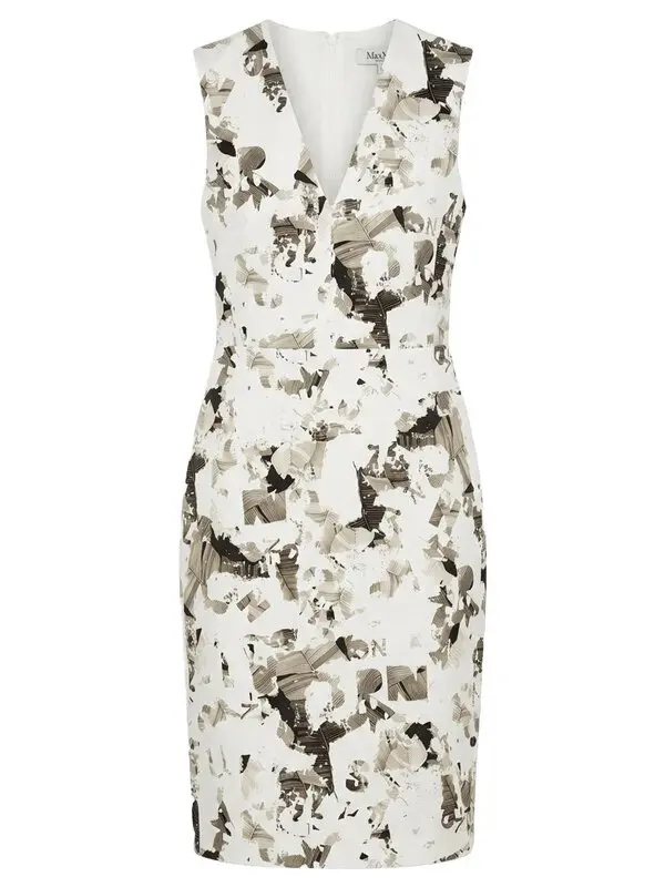 Max Mara Sleeveless V-neck Graphic Print Dress - Nude