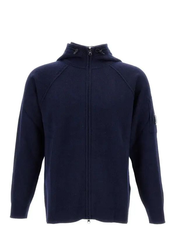 C.P. COMPANY Hooded Zip Cardigan With Lens Detailing - Blue