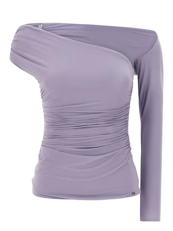 Elisabetta Franchi Asymmetrical Neckline Long Sleeve Top - Purple