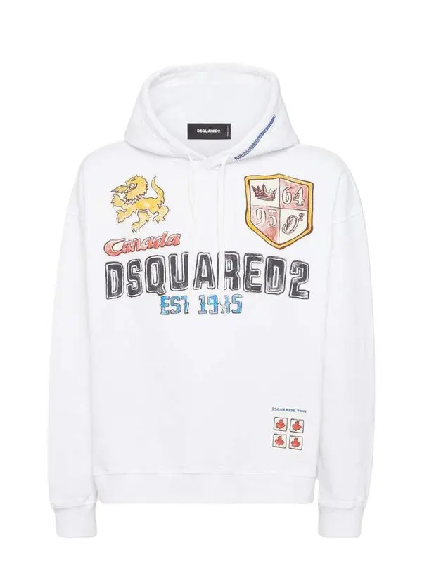 Dsquared2 Cotton Hoodie With Graphic Print - White