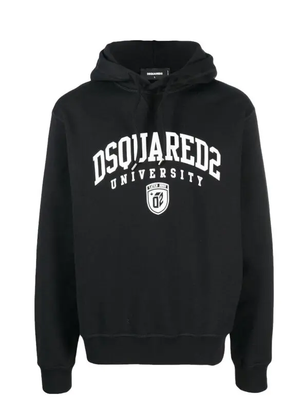 Dsquared2 Logo Printed Drawstring Hoodie - Black