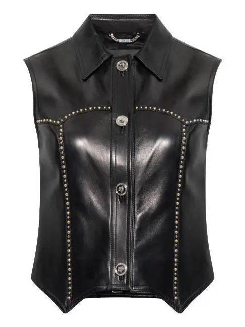 Versace Stud-embellished Lapel Collar Sleeveless Gilet - Black