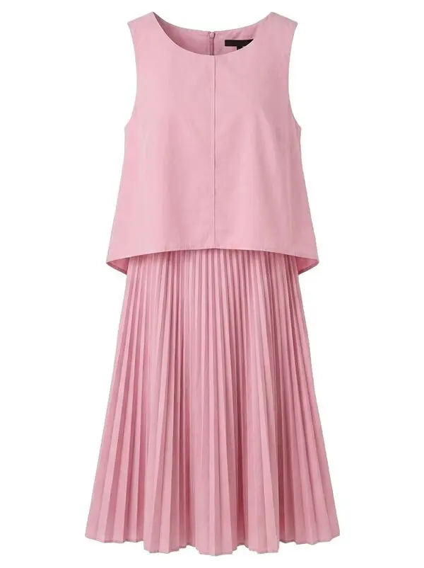 Max Mara Sleeveless Crew Neck Pleated Dress - Pink