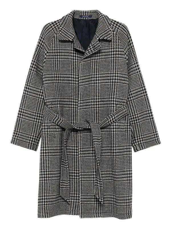 Tagliatore Houndstooth Long Sleeve Belted Coat - Black
