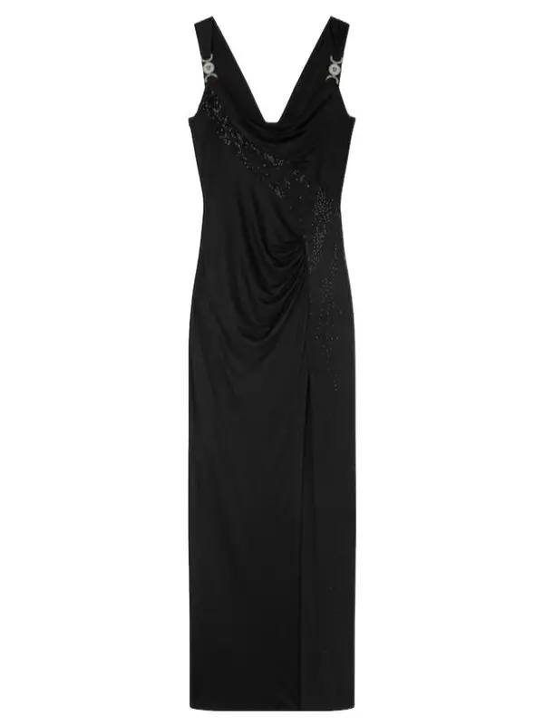 Versace Sleeveless Draped Dress With Medusa '95 Hardware - Black